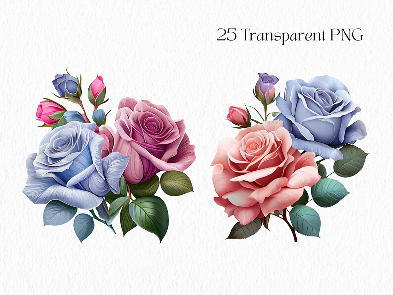 Watercolor Flower Clipart, Petal Pink and Blue Flowers Bundle ...