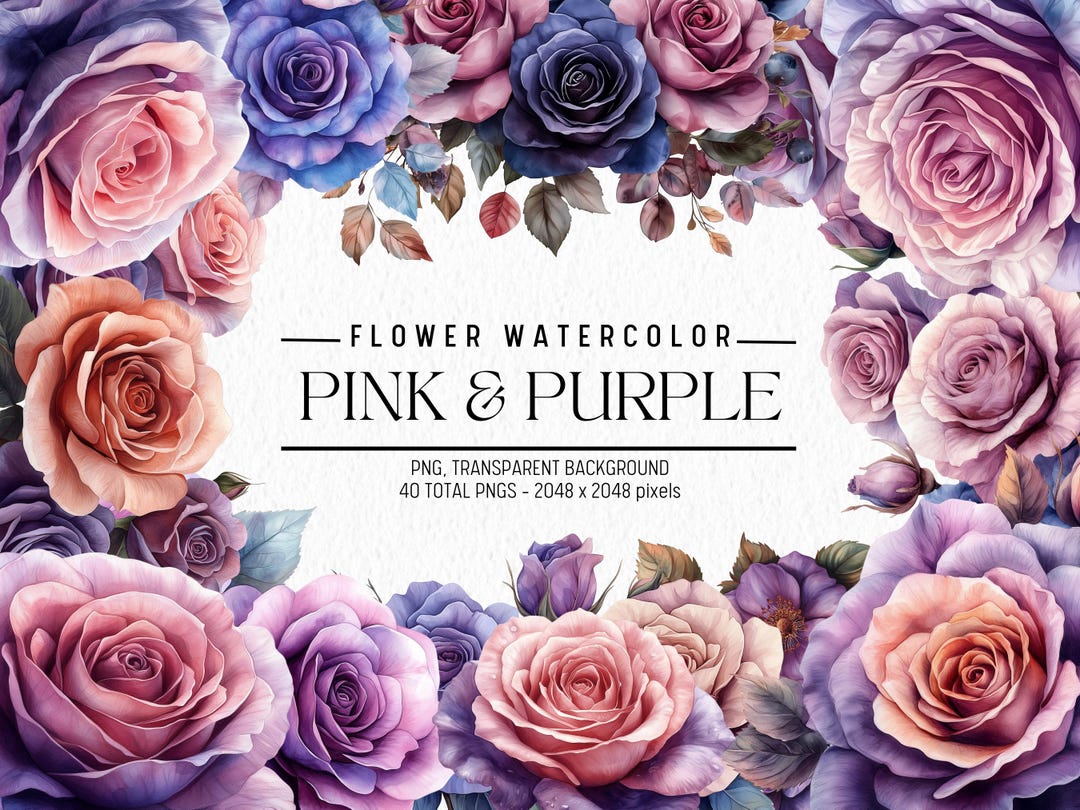 Watercolor Flower Clipart,pink and Purple Flowers Bundle Illustrations ...