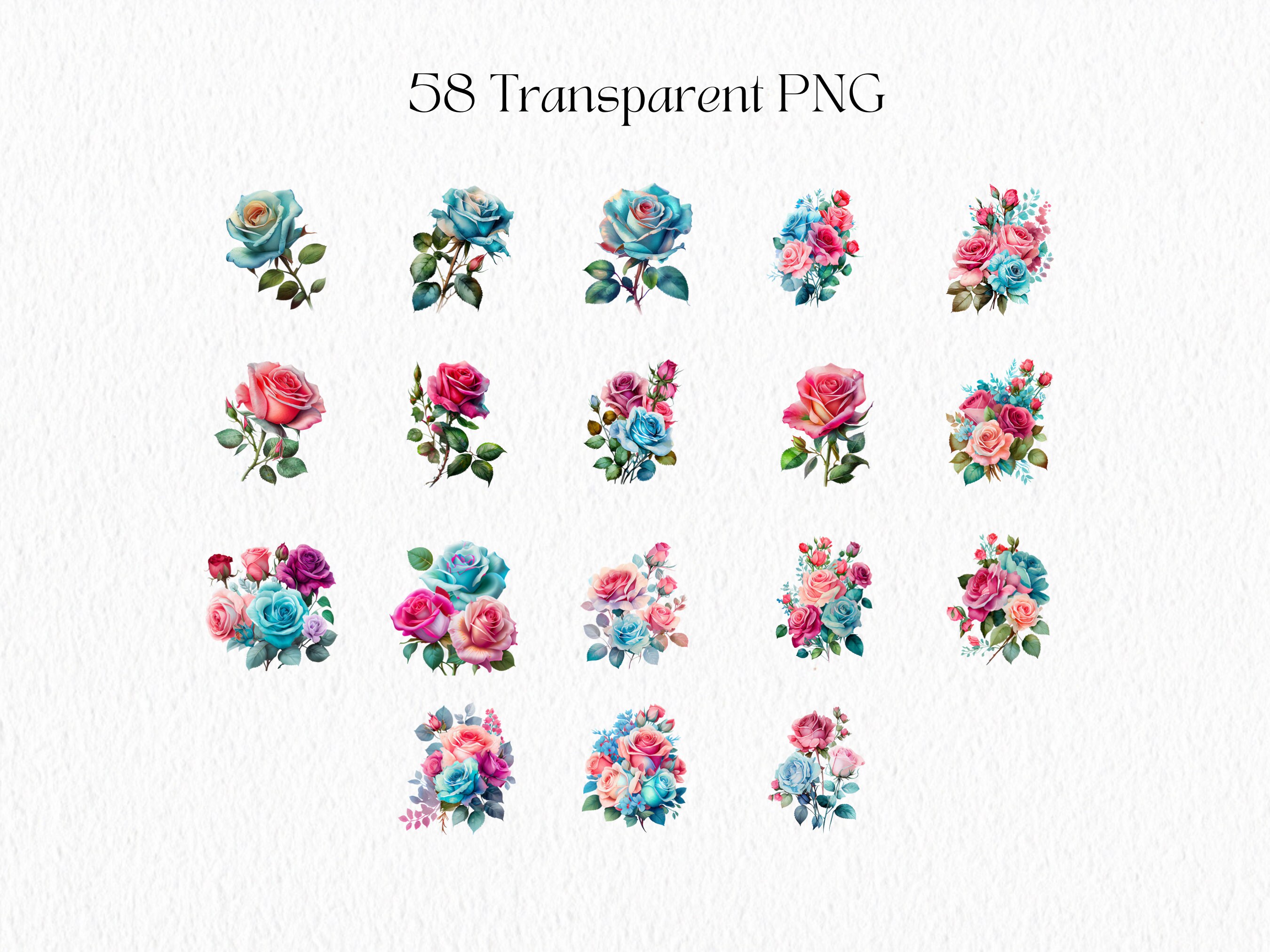 Watercolor Flower Clipart Pink and Sky Blue Flowers Bundle - Etsy