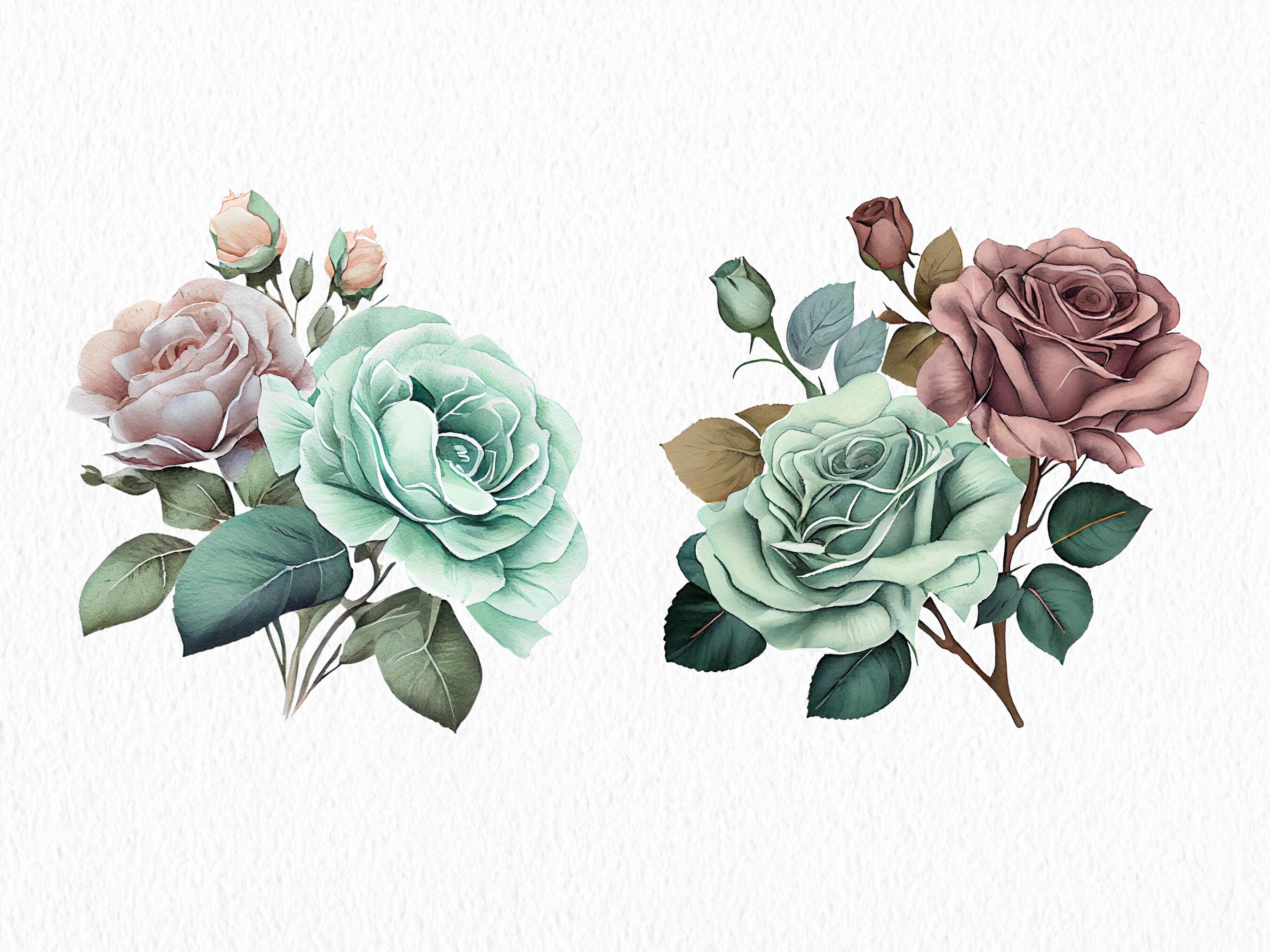 Blue & Green Watercolor Flower Clipart Bundle (PNG) - Etsy