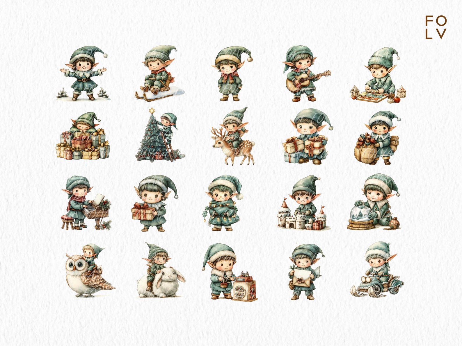 Cute Christmas Elves Watercolor Clipart, PNG, Cute Elf, Christmas Clip ...