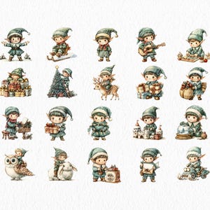 Cute Christmas Elves Watercolor Clipart, PNG, Cute Elf, Christmas Clip ...