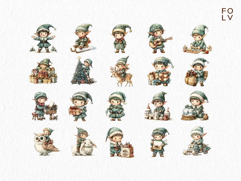 Cute Christmas Elves Watercolor Clipart, PNG, Cute Elf, Christmas Clip ...