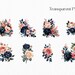 Watercolor Flower Clipart: Navy Blue & Pink Roses (PNG Digital Download ...