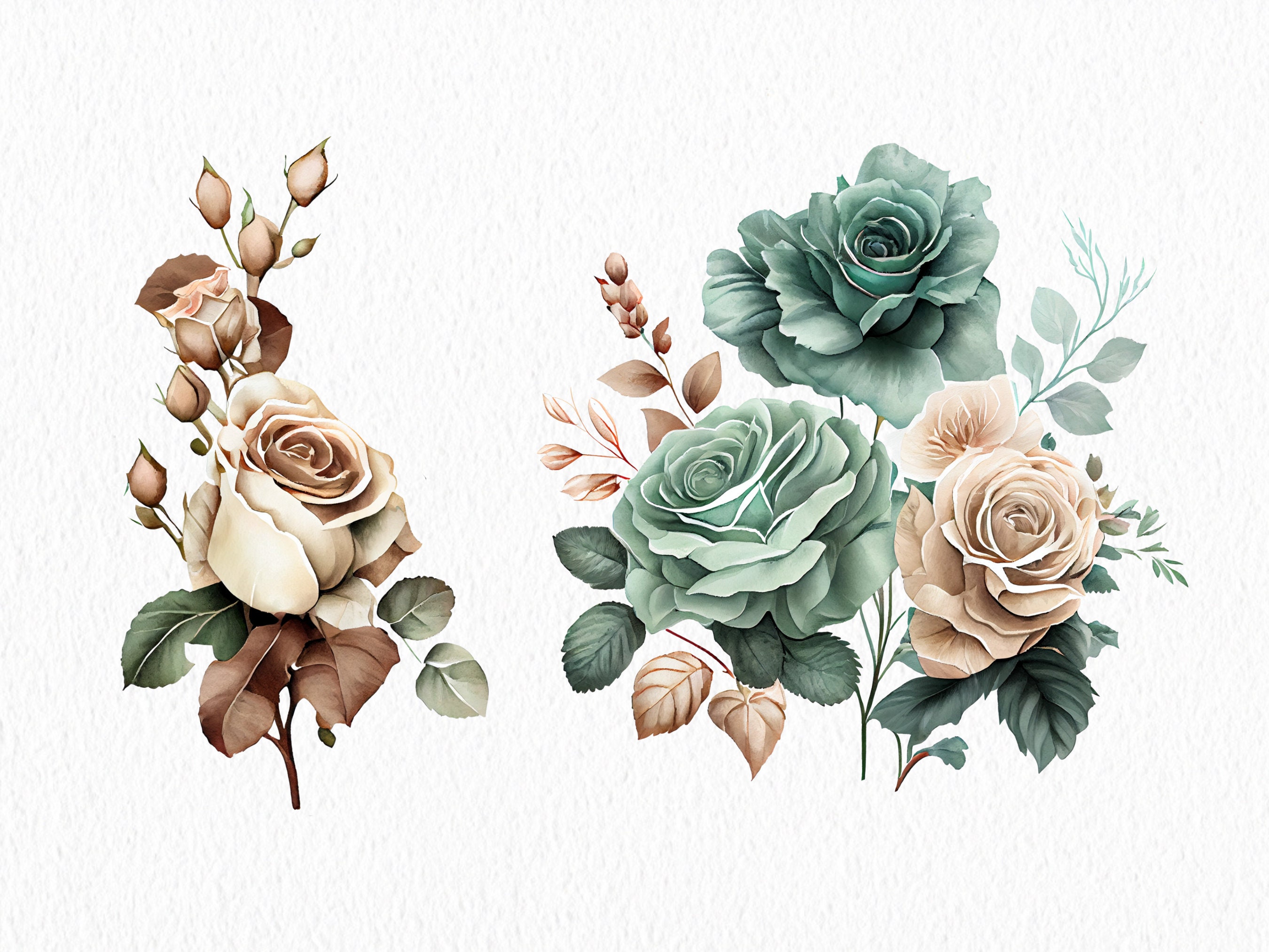 Blue & Green Watercolor Flower Clipart Bundle (PNG) - Etsy