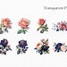 Watercolor Flower Clipart: Navy Blue & Pink Roses (PNG Digital Download ...