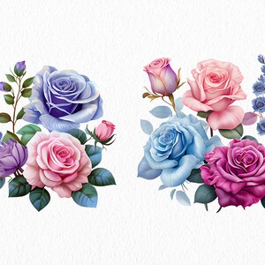 Watercolor Flower Clipart, Petal Pink and Blue Flowers Bundle ...