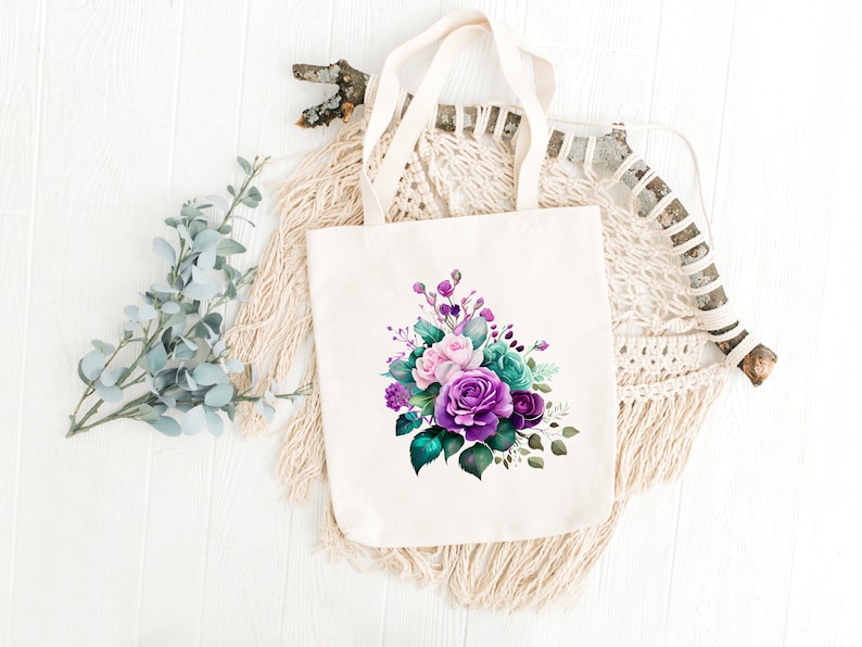 Watercolor Flower Clipart, Purple and Mint Green Flowers Bundle ...