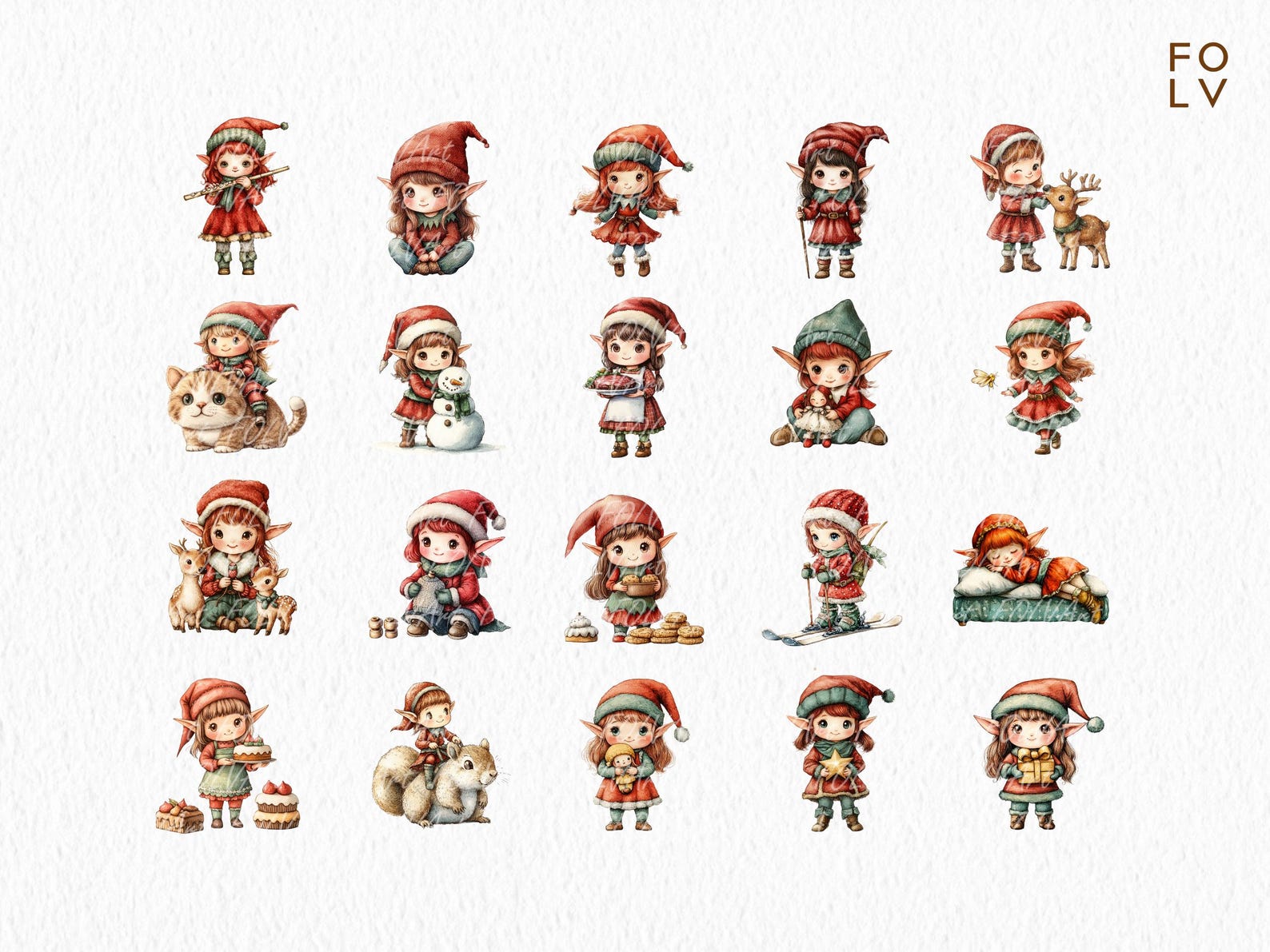 Cute Christmas Elves Watercolor Clipart, PNG, Cute Elf, Christmas Clip ...