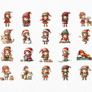 Cute Christmas Elves Watercolor Clipart, PNG, Cute Elf, Christmas Clip ...