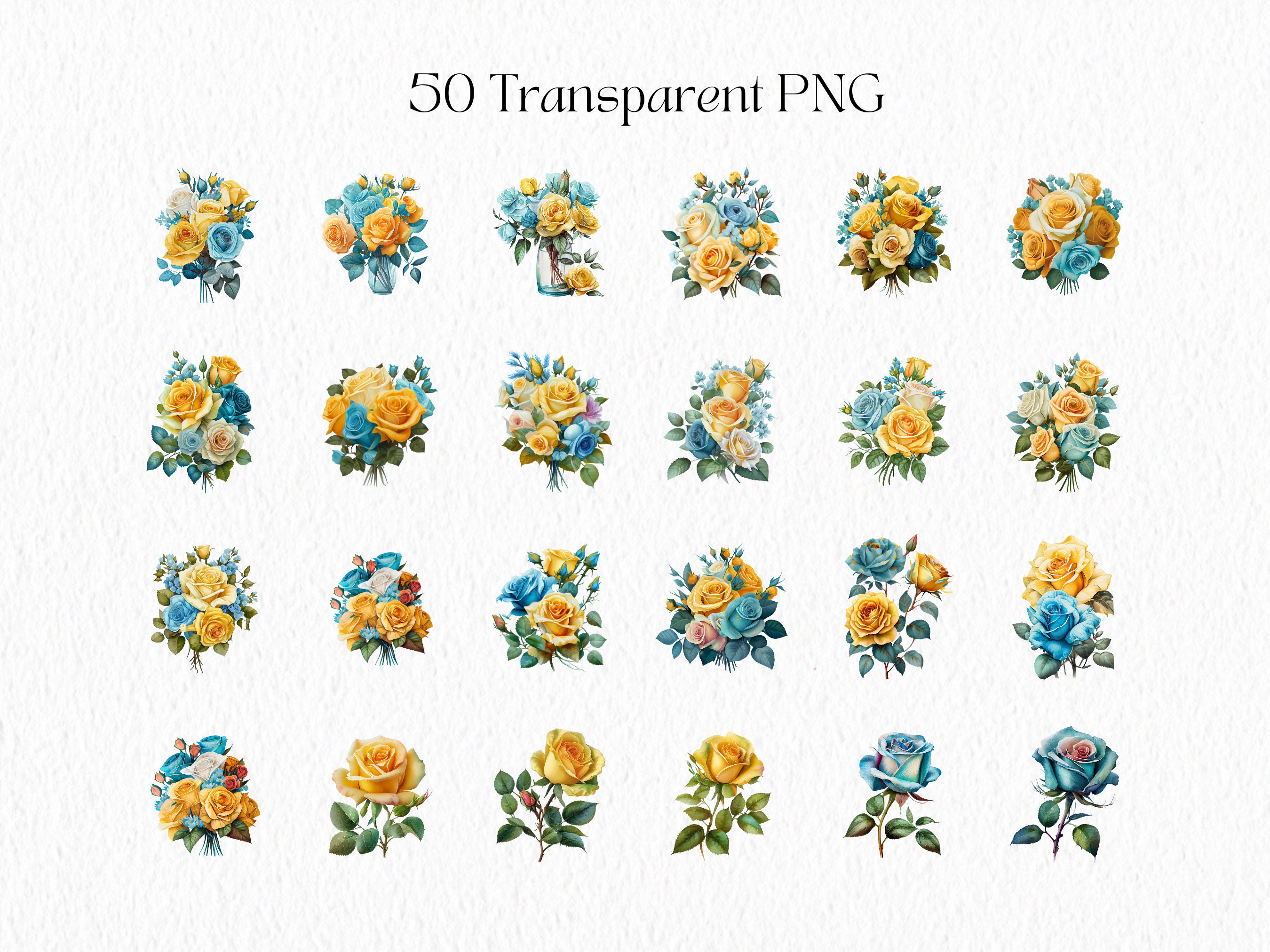 Watercolor Flower Clipart, Yellow and Sky Blue Flowers Bundle ...
