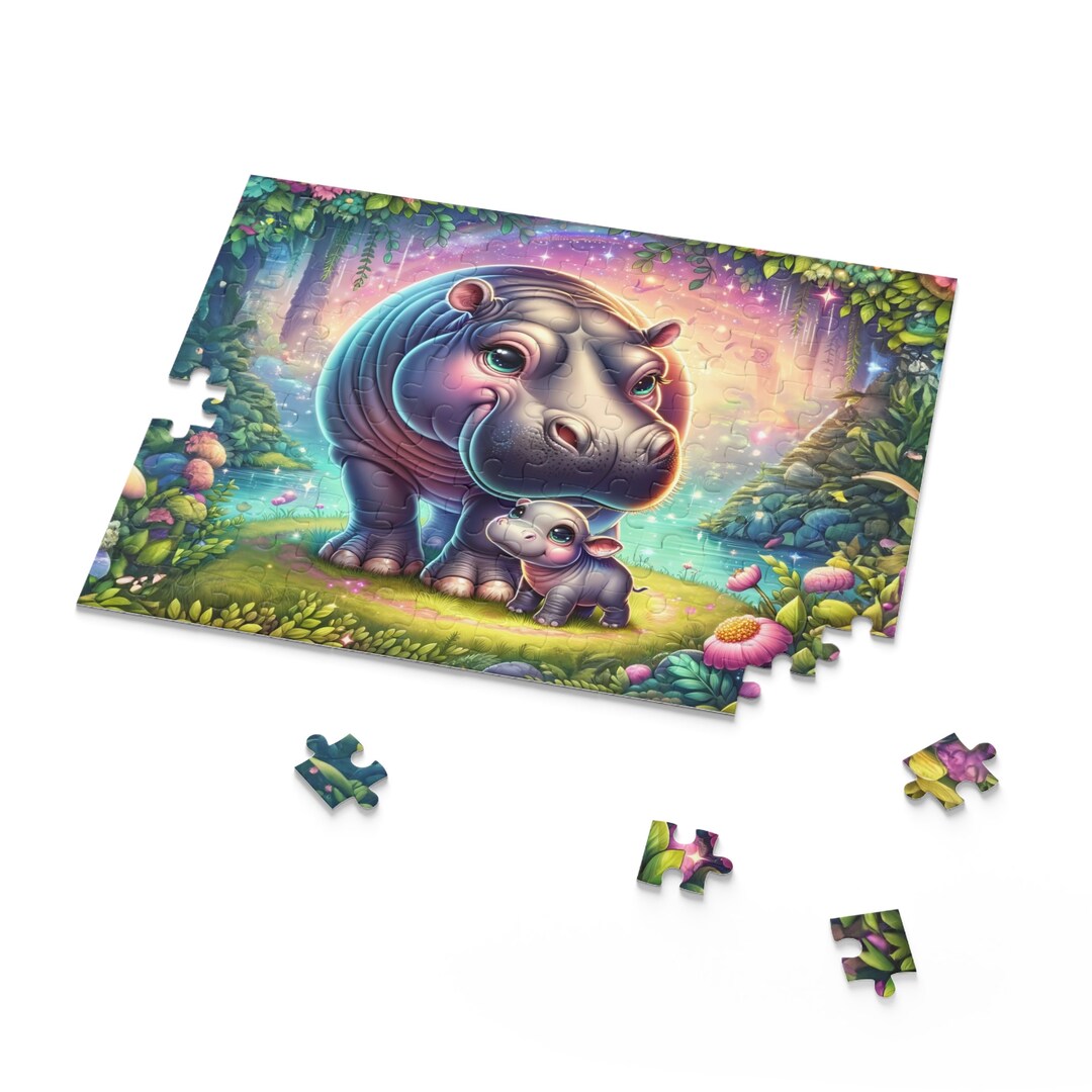 Parent and Child Hippo Jigsaw Puzzle - Splashing With Gentle Hippos ...