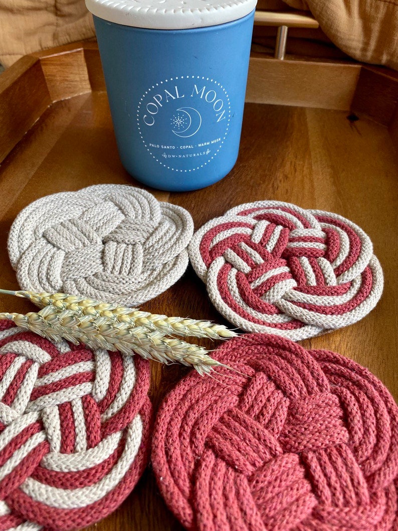 Macrame Coaster Set of 4 Macrame Flower Tea Coaster Coffee Coaster Boho ...