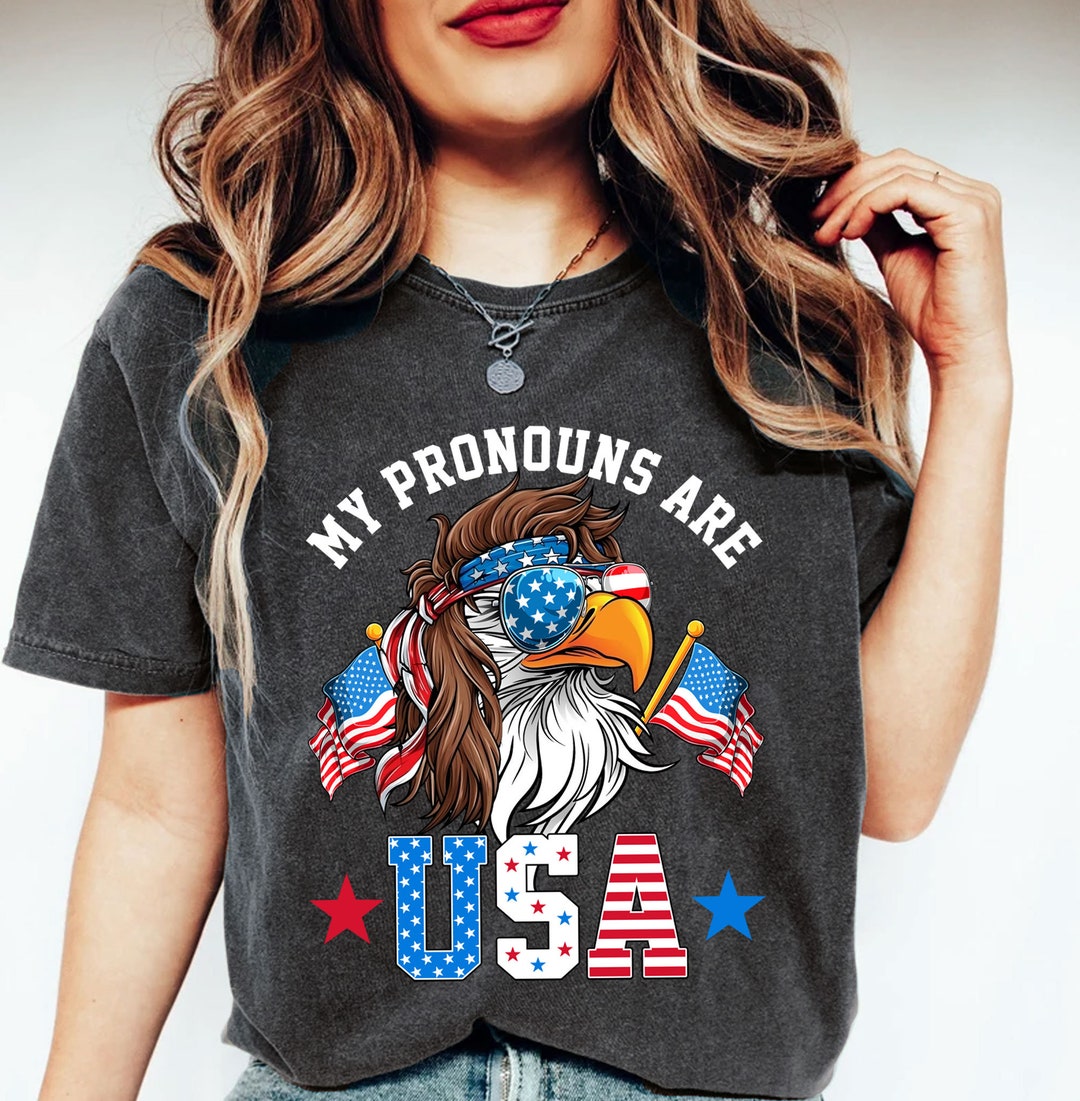 My Pronouns Are USA Shirt, Patriotic American Eagle Flag Tee, 4th of ...