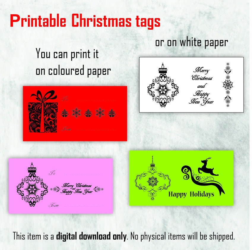 Printable Christmas Tags Gift Labels in Black and White - Etsy