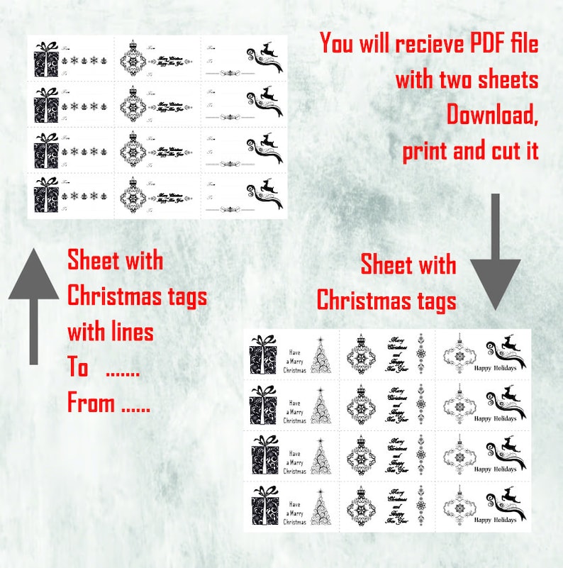 Printable Christmas Tags Gift Labels in Black and White - Etsy