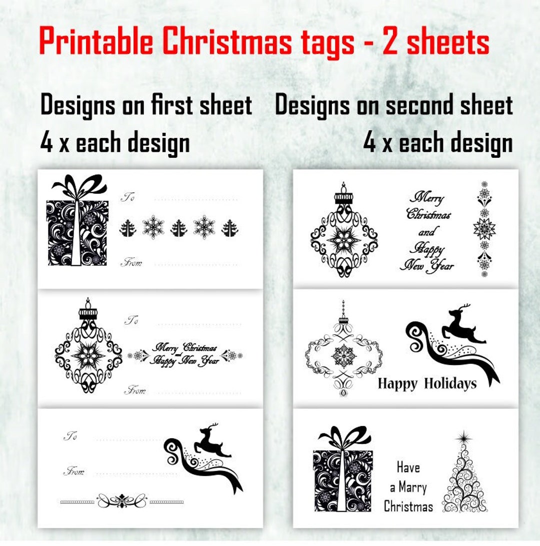 Printable Christmas Tags Gift Labels in Black and White - Etsy