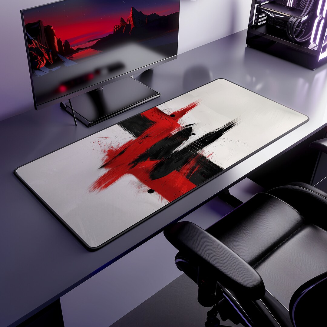 Abstract Brush Stroke Desk Mat | Red and Black Art | Anti-slip | 3 ...