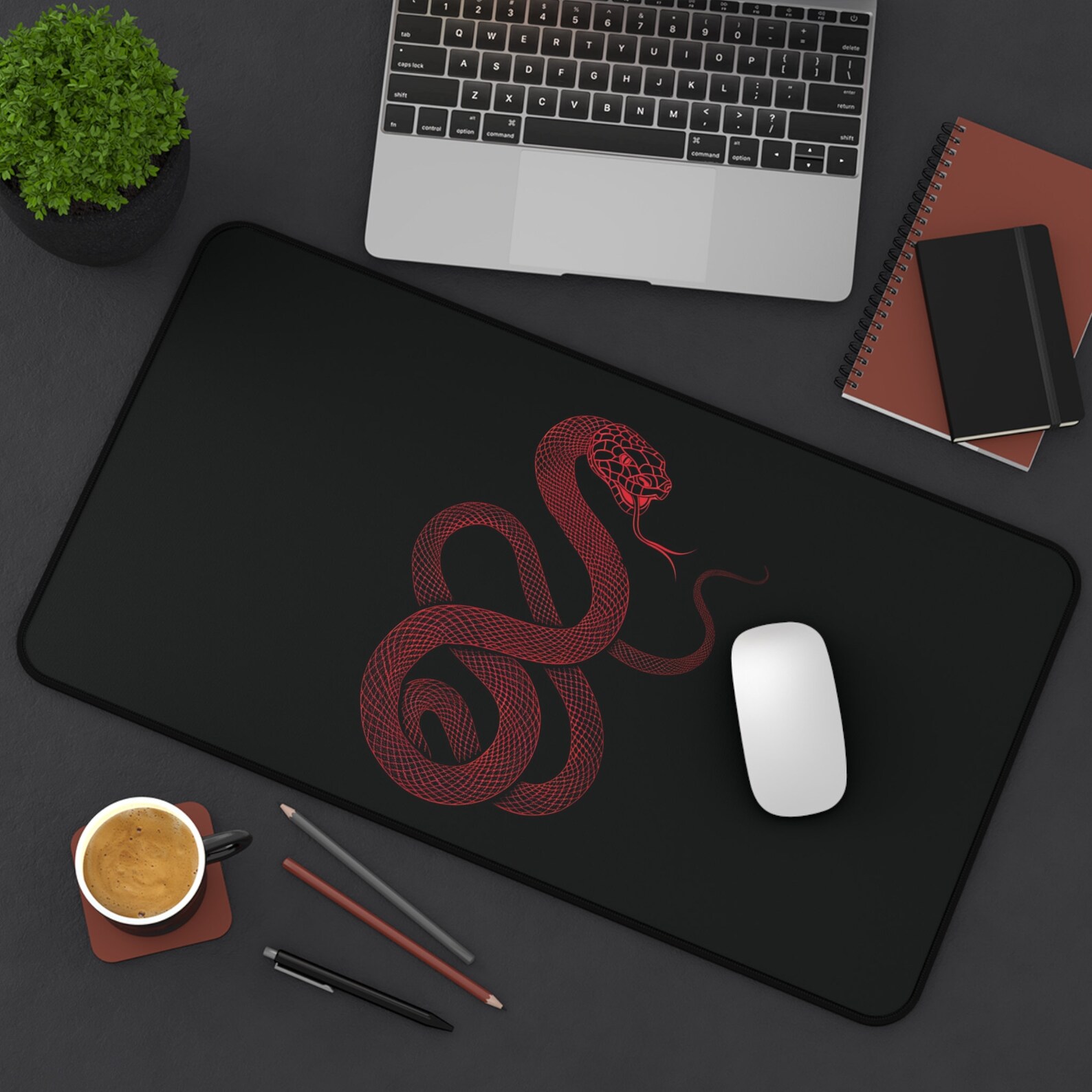 Red Serpent Desk Mat | Sleek Snake Design Mouse Pad | Neoprene | Anti ...