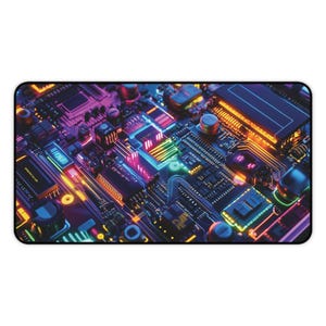 Hyper Neon Circuit Desk Mat | Neoprene | Anti-slip | Futuristic Tech ...