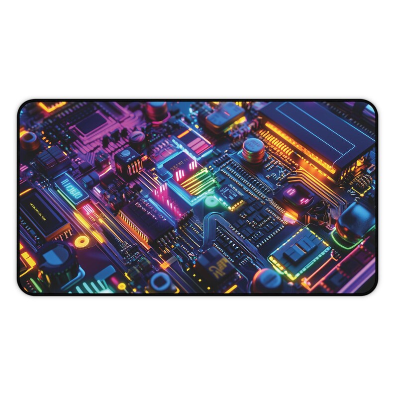 Hyper Neon Circuit Desk Mat | Neoprene | Anti-slip | Futuristic Tech ...