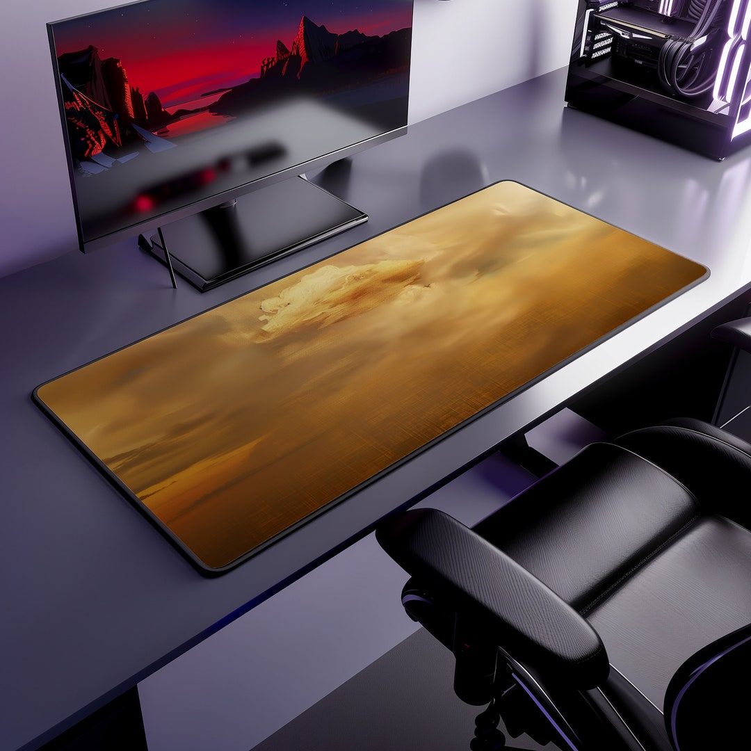 Golden Sky Computer Desk Mat | Ethereal Cloudscape Mouse Pad | Anti ...