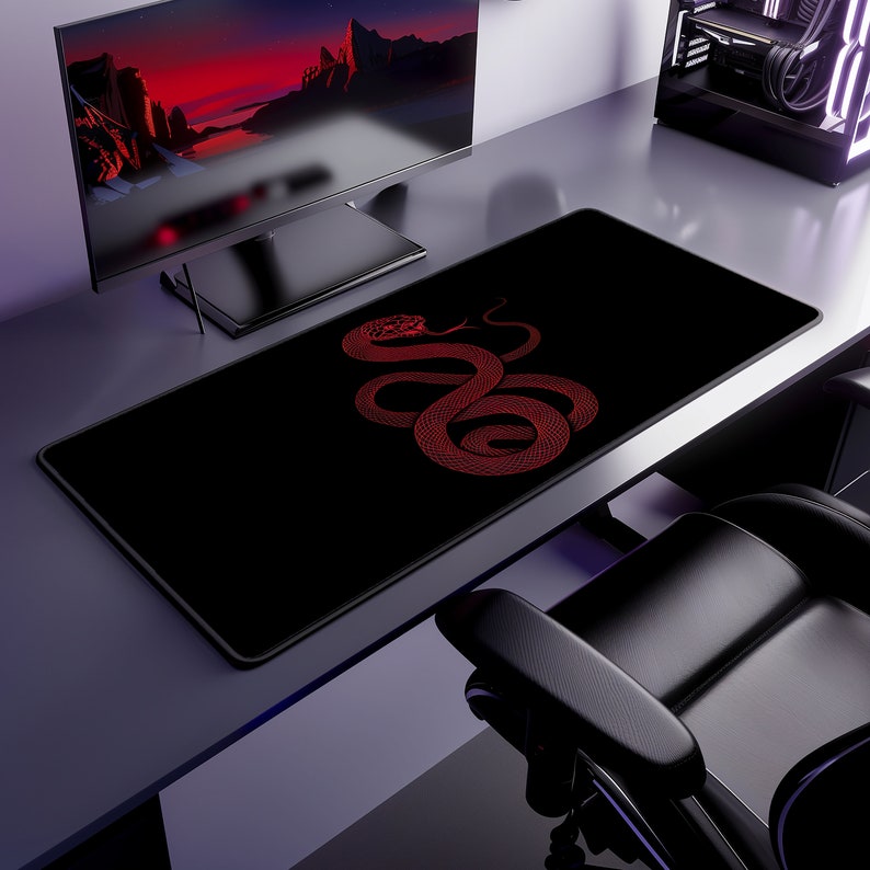 Red Serpent Desk Mat | Sleek Snake Design Mouse Pad | Neoprene | Anti ...