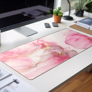 Marble Elegance Computer Desk Mat | Pink Marble Mouse Pad | Anti-slip ...