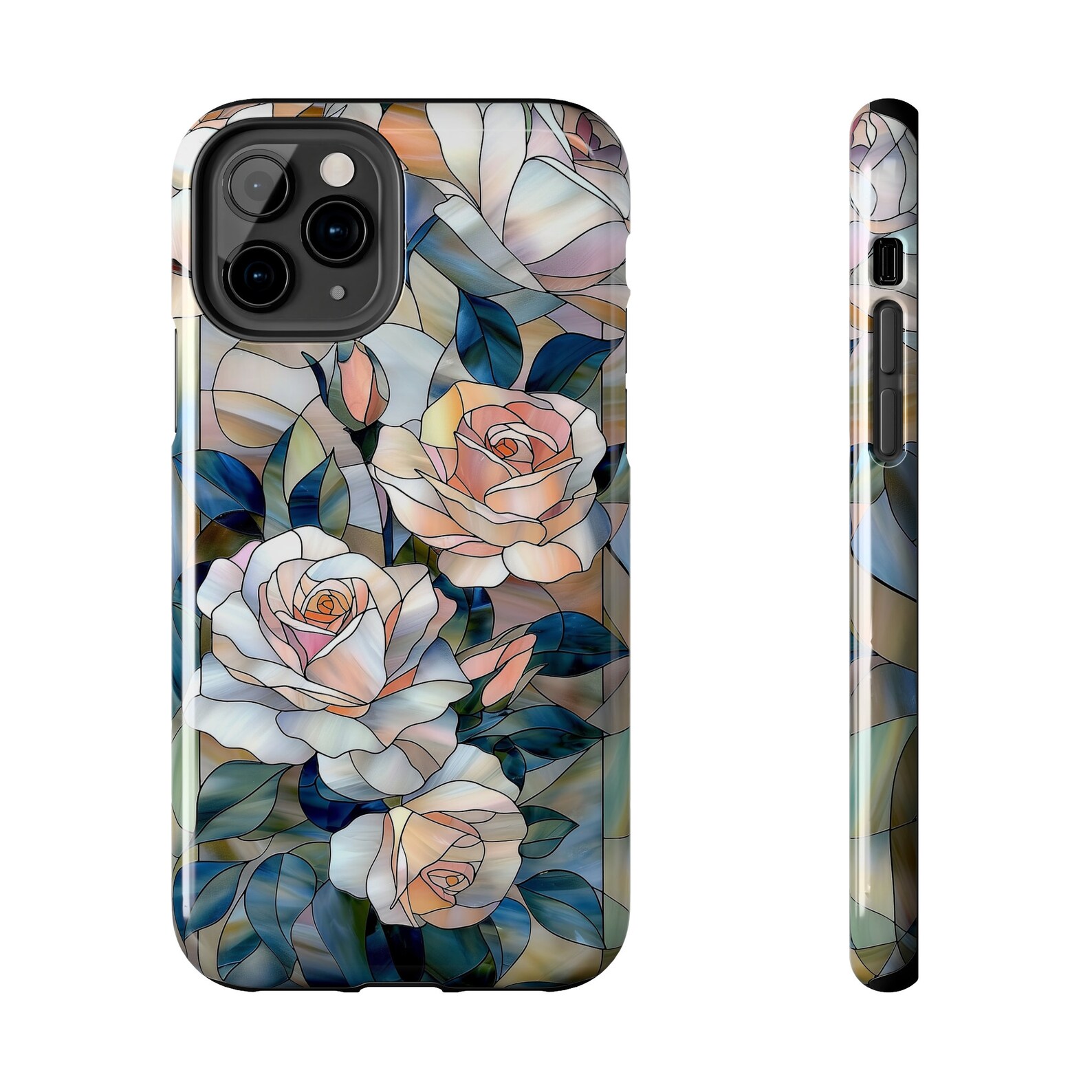 Pastel Stained Glass Roses Phone Case: Sleek Gloss Finish, Strong ...