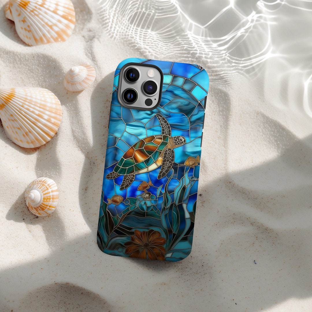 Vibrant Sea Turtle Stained Glass Phone Case, Ocean Explorer Protective ...