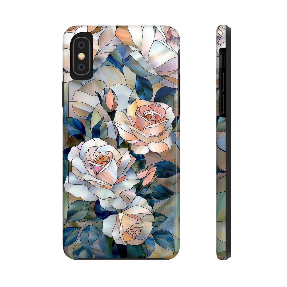 Pastel Stained Glass Roses Phone Case: Sleek Gloss Finish, Strong ...