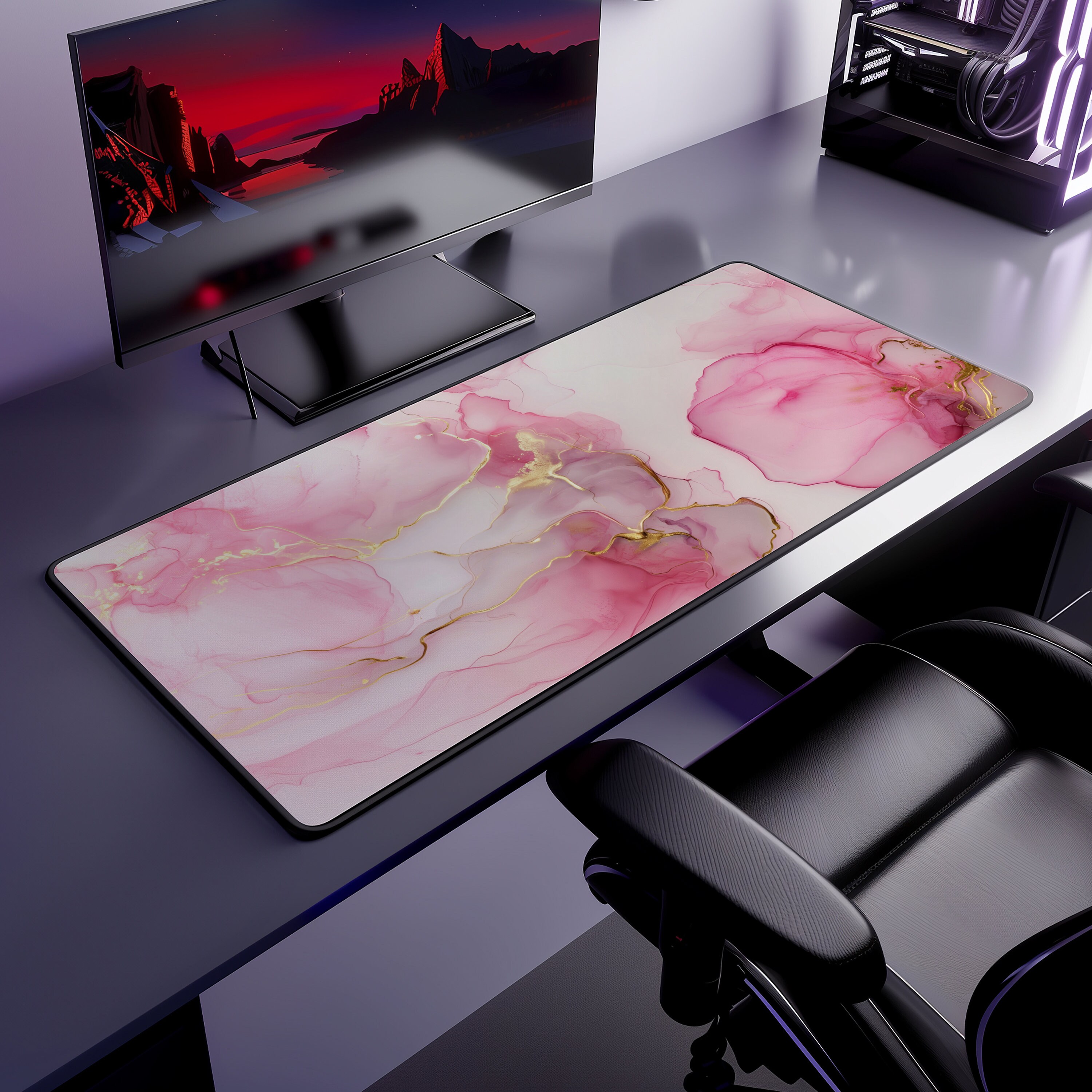 Marble Elegance Computer Desk Mat Pink Marble Mouse Pad Anti-slip ...