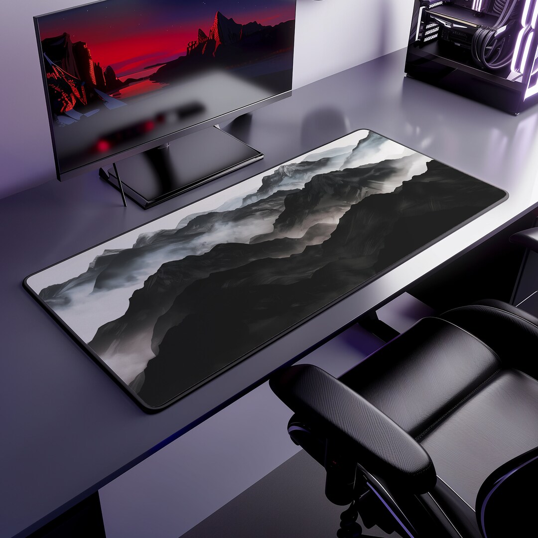 Black Mountain Desk Mat | Modern Landscape Mouse Pad | Neoprene | Anti ...