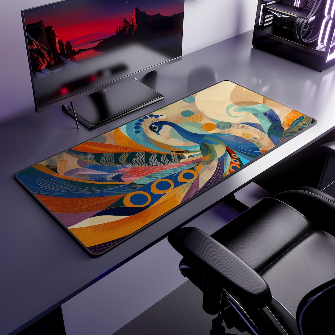 Peacock Desk Mat Vibrant Artistic Anti-slip 3 Sizes Office Decor - Etsy