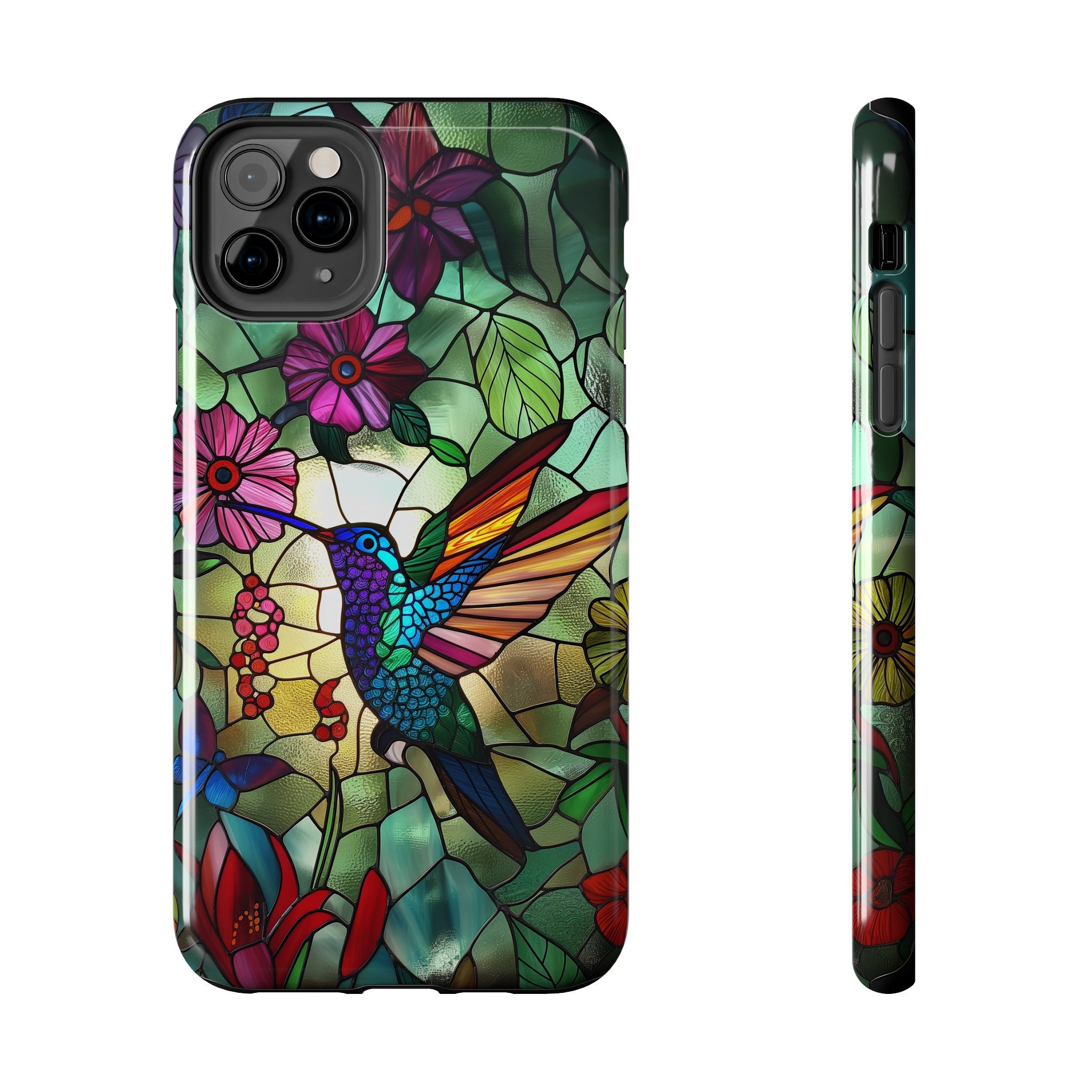 Vibrant Hummingbird Stained Glass Phone Case: High-gloss Finish, Impact ...
