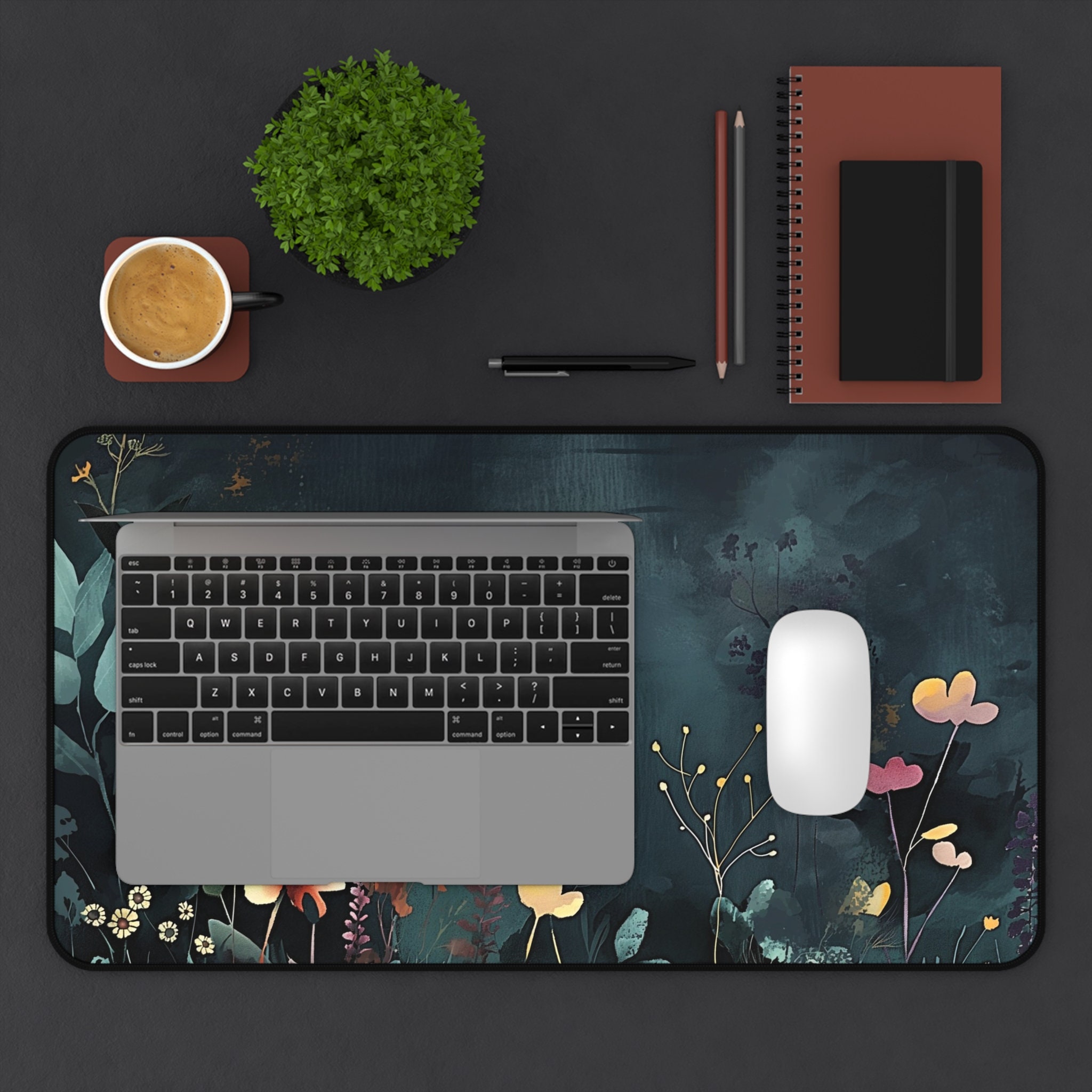 Night Garden Computer Desk Mat Dark Floral Mouse Pad Anti-slip Neoprene ...