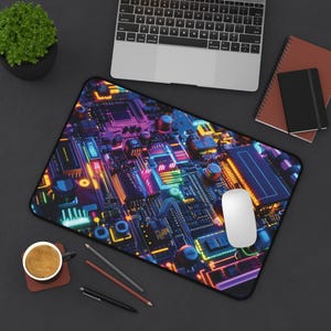 Hyper Neon Circuit Desk Mat | Neoprene | Anti-slip | Futuristic Tech ...