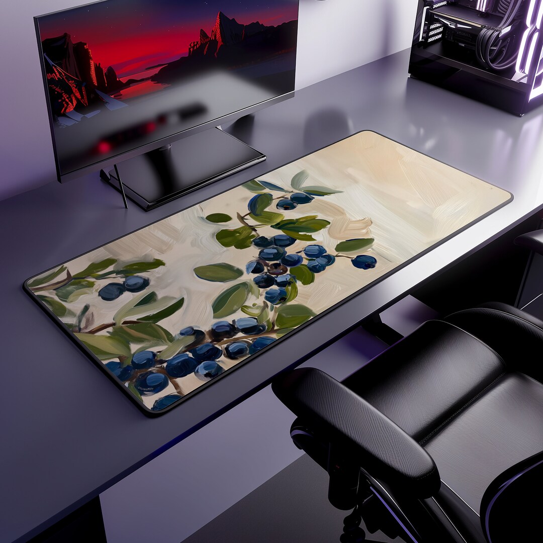 Blueberry Branch Desk Mat | Neoprene Mouse Pad | Anti-slip Office Desk ...