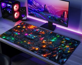 Hyper Neon Circuit Desk Mat | Neoprene | Anti-slip | Futuristic Tech ...