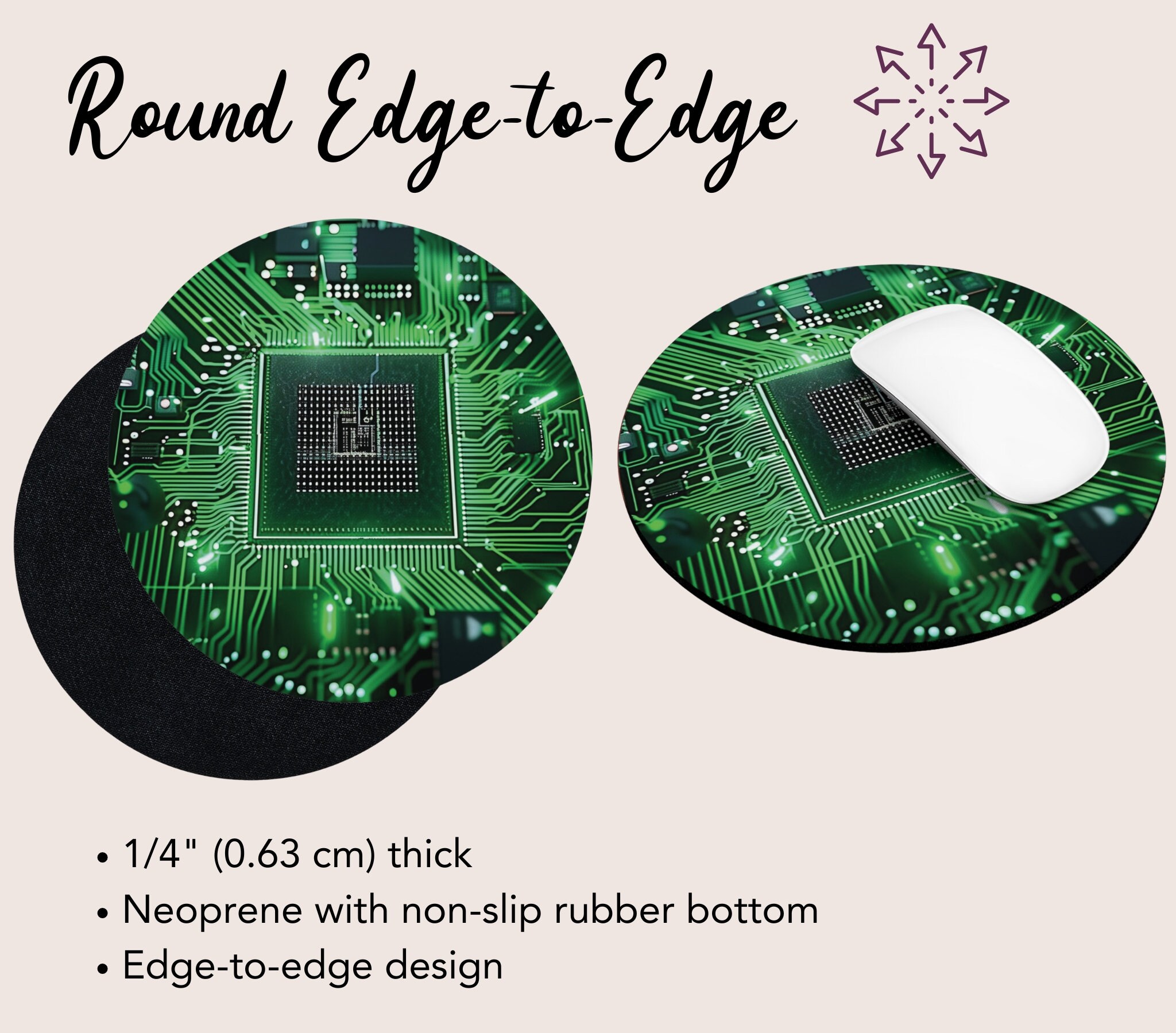 Green Circuit Board Mousepad, Gaming Mousepad, Large Mousepad, Round ...