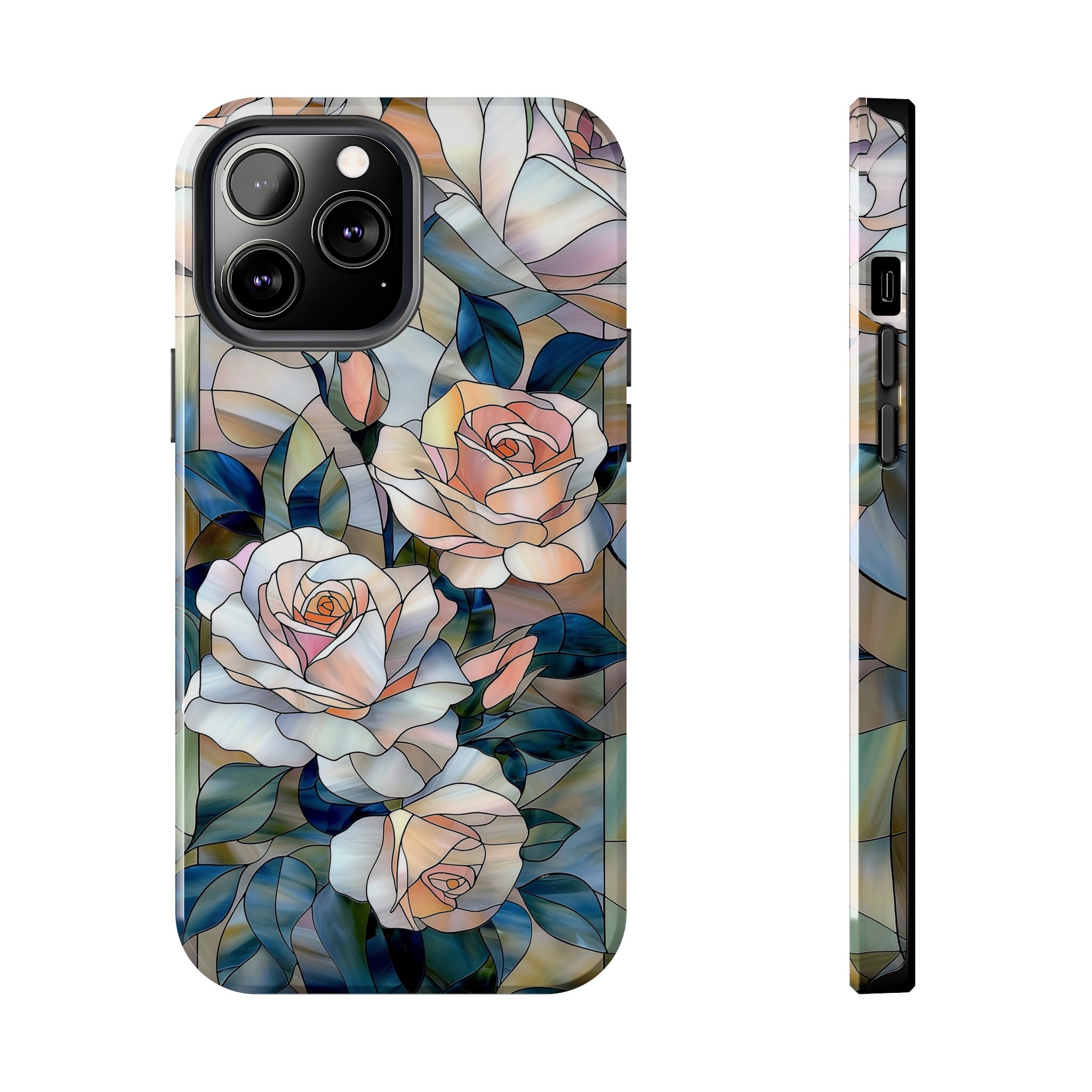 Pastel Stained Glass Roses Phone Case: Sleek Gloss Finish, Strong ...