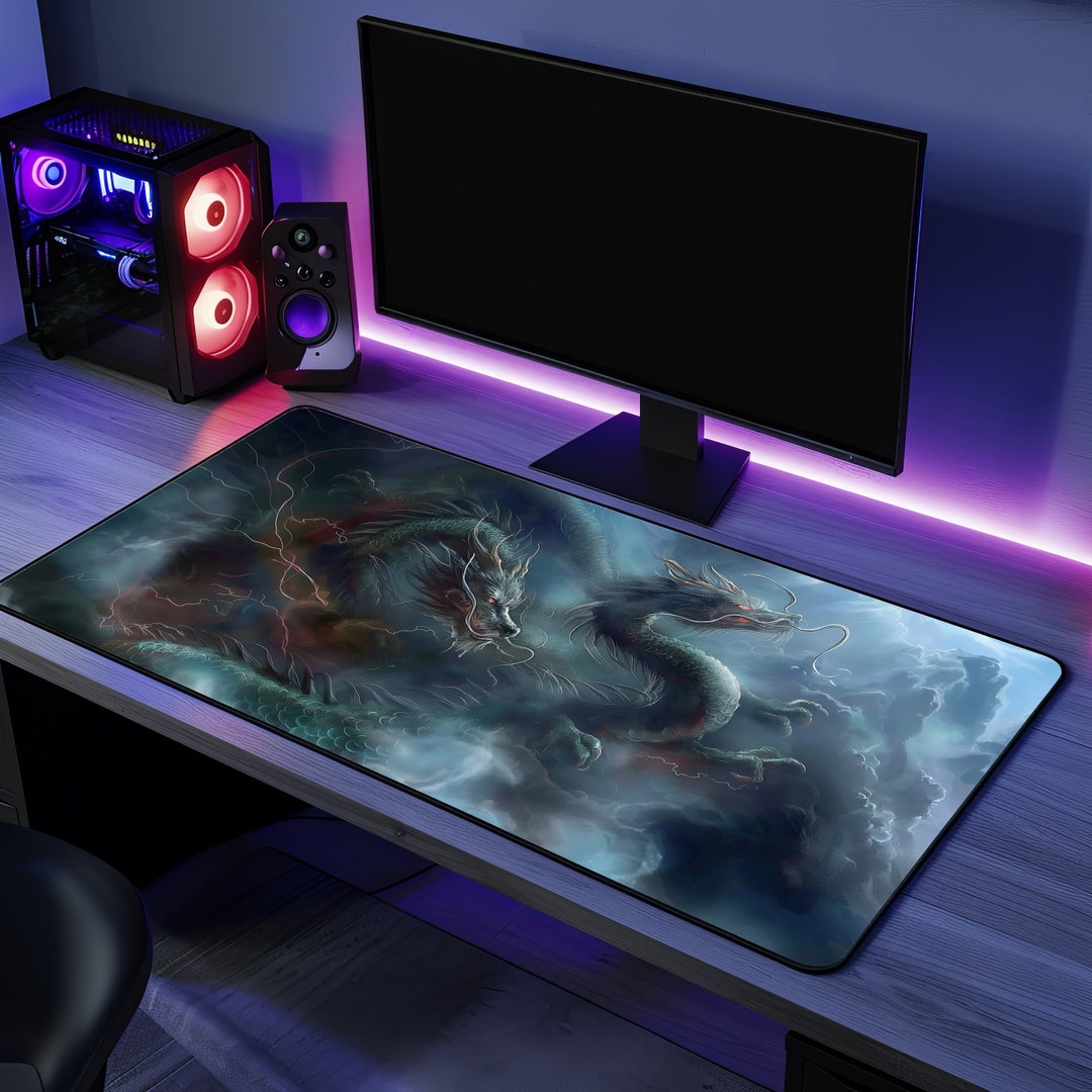 Dragon Storm Desk Mat | Mystical Double Dragon Design | Neoprene | Anti ...