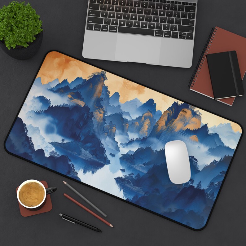 Serene Blue Mountains Desk Mat | Neoprene | Anti-slip | 3 Sizes - Etsy