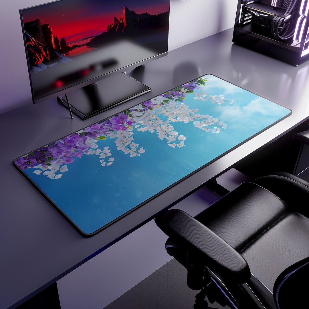 Floral Bliss Desk Mat | Wisteria & Blue Sky Design | Neoprene | Anti ...