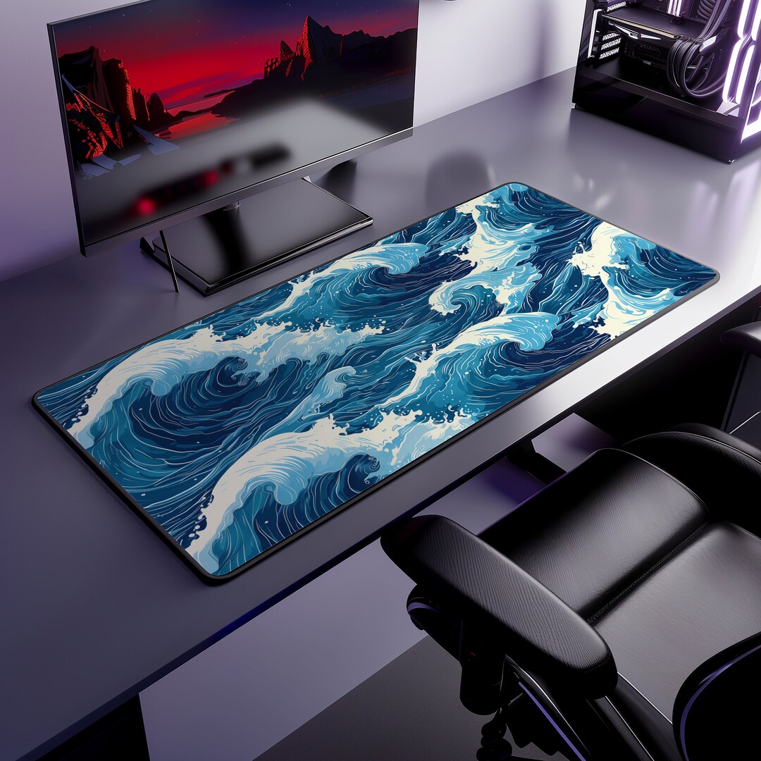 Ocean Wave Desk Mat | Blue Wave Design | Neoprene | Anti-slip | 3 Sizes ...
