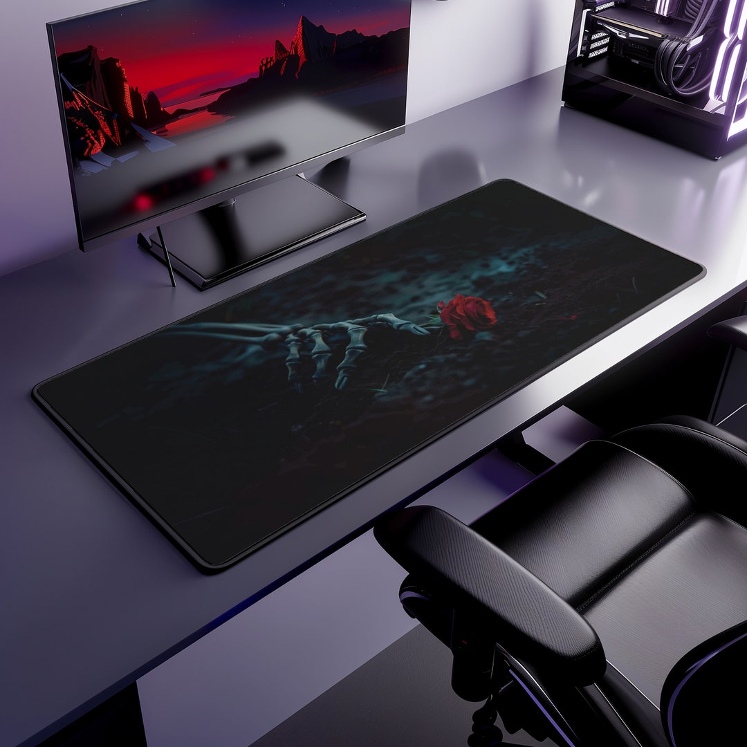 Gothic Skeleton Hand With Red Rose Desk Mat - Neoprene Anti-slip Mouse ...