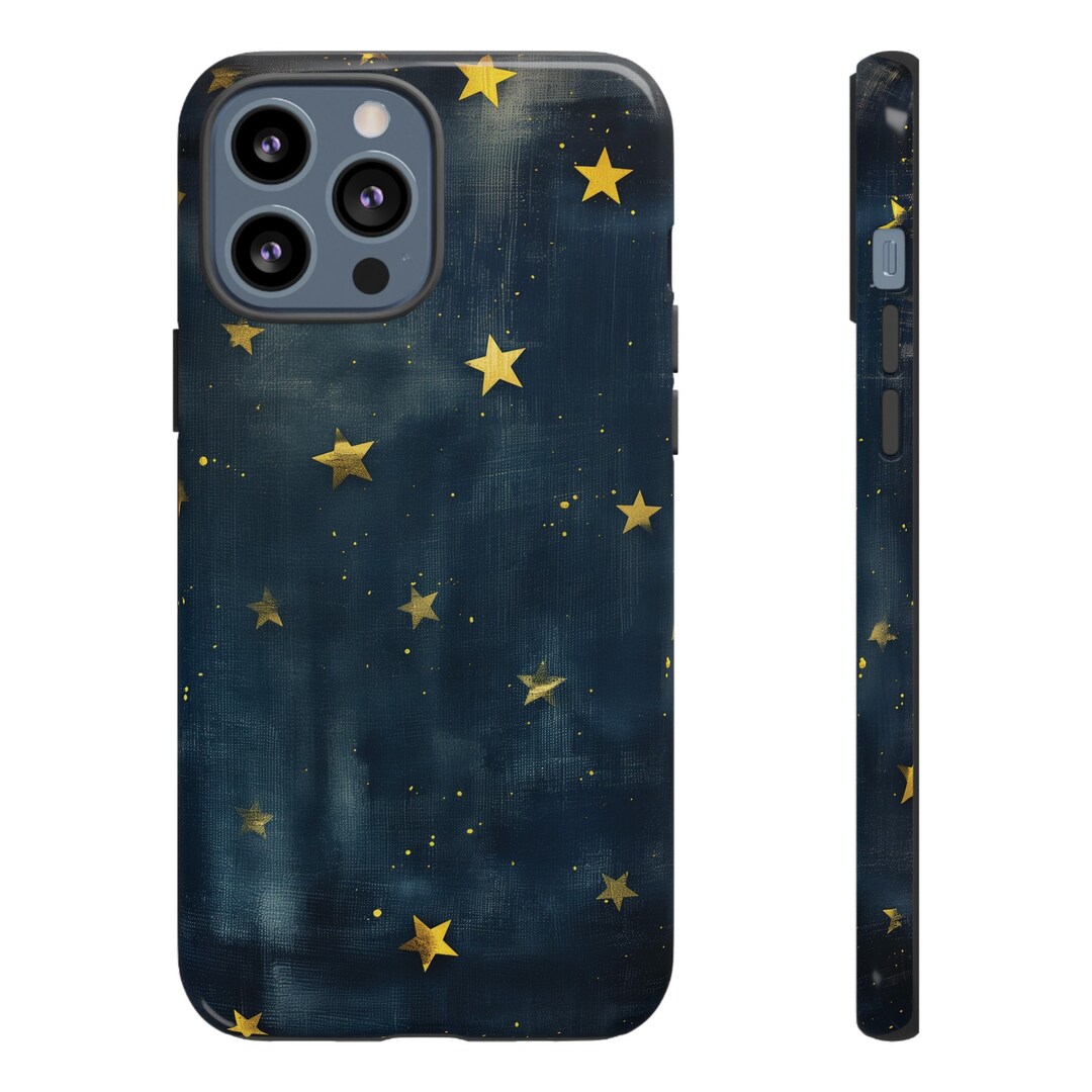 Starry Night Sky Phone Case - Golden Stars on Midnight Blue, Durable ...