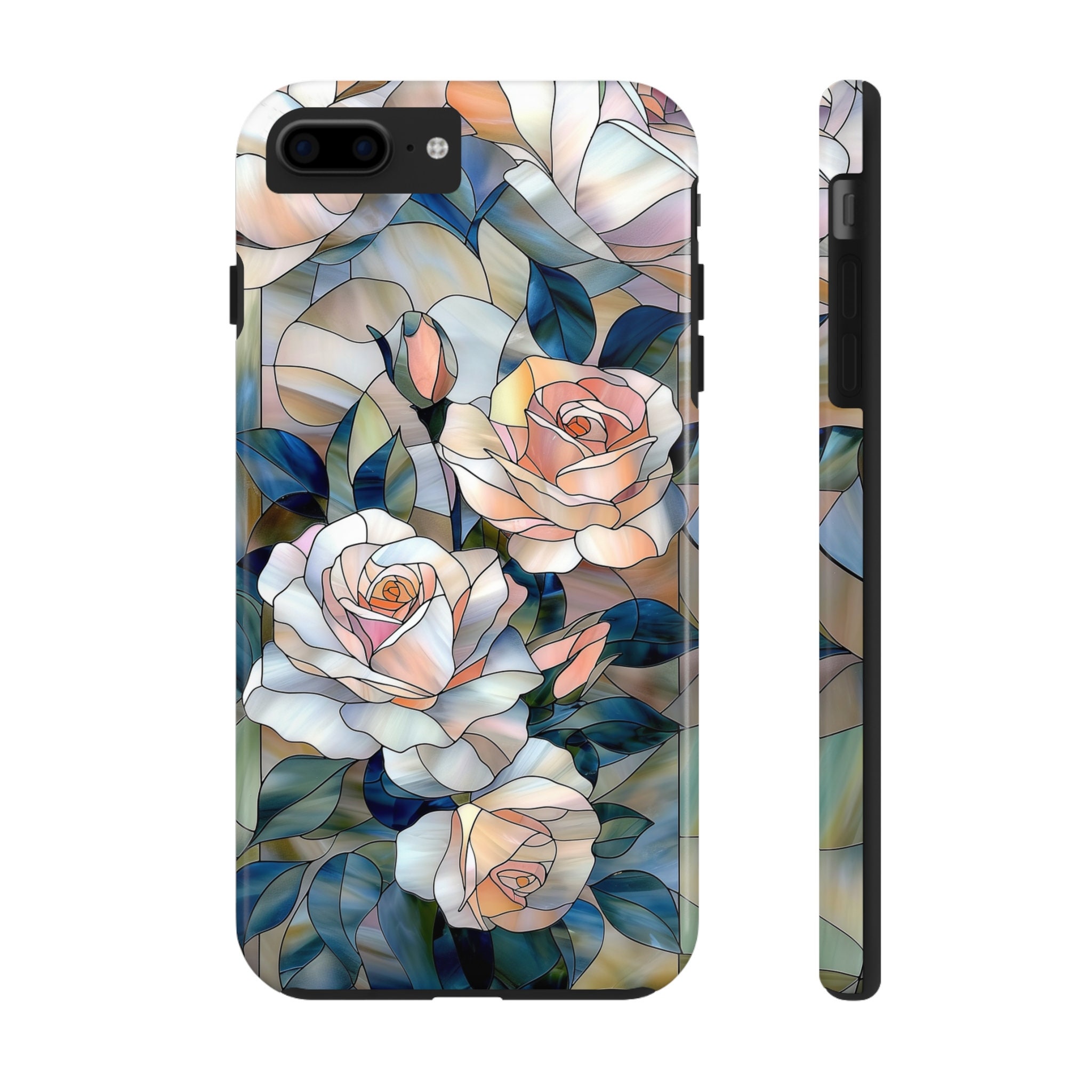 Pastel Stained Glass Roses Phone Case: Sleek Gloss Finish, Strong ...