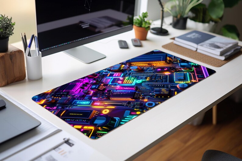 Hyper Neon Circuit Desk Mat | Neoprene | Anti-slip | Futuristic Tech ...