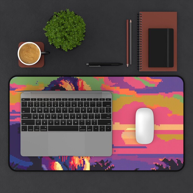 Pixel Art Lion Computer Desk Mat | Vibrant Sunset Mouse Pad | Anti-slip ...
